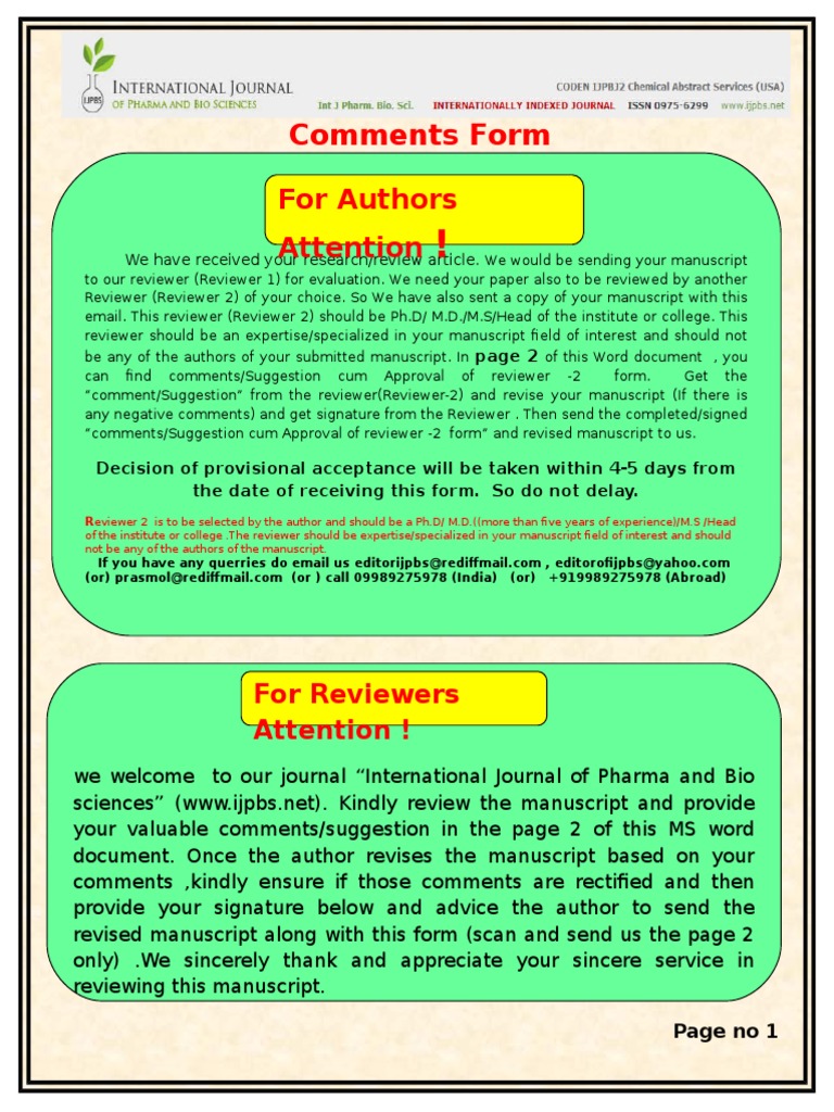Reviewer Comments Form for Manuscript | PDF | Doctor Of Philosophy