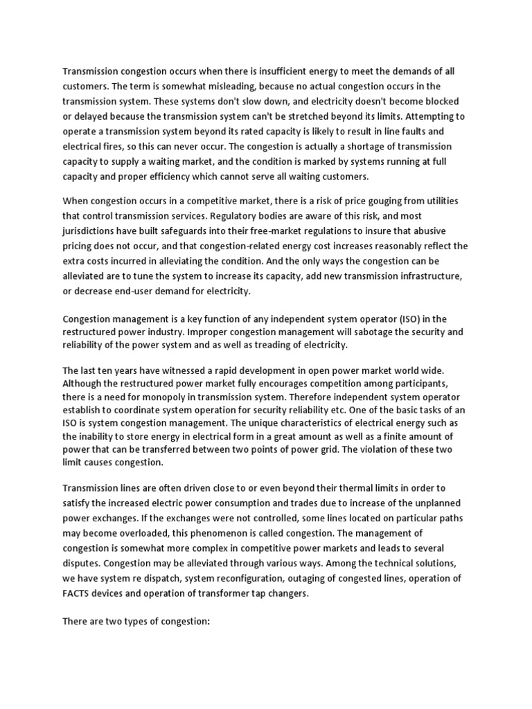 Transmission Congestion Management | PDF | Electric Power Transmission ...