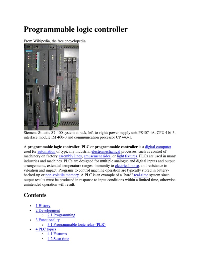 Programmable Logic Controller: o o o o | PDF | Programmable Logic ...