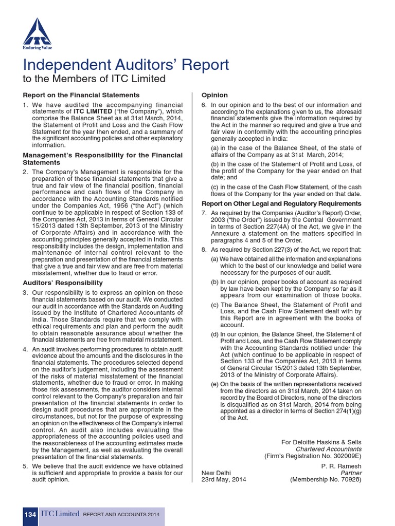 ITC Auditors Report | PDF | Financial Audit | Audit
