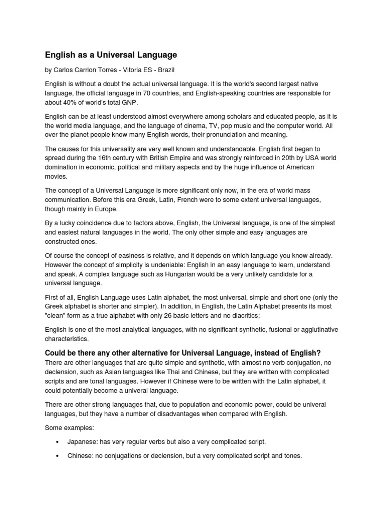 English As A Universal Language | PDF | English Language | Alphabet