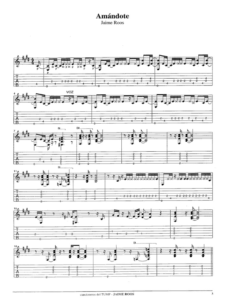 Amándote - Partitura para Guitarra | PDF