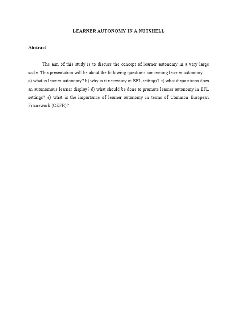 Learner Autonomy in A Nutshell | PDF | Autonomy | Learning