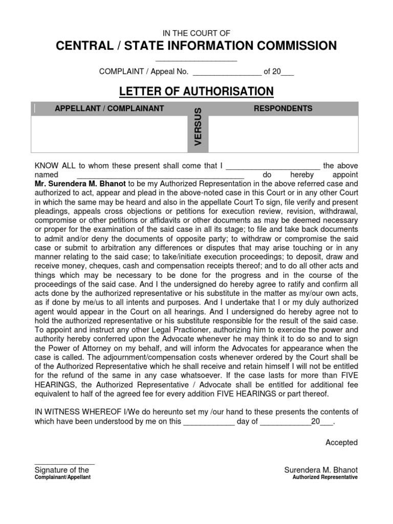 RTI - Authorization Letter | PDF | Advocate | Lawyer
