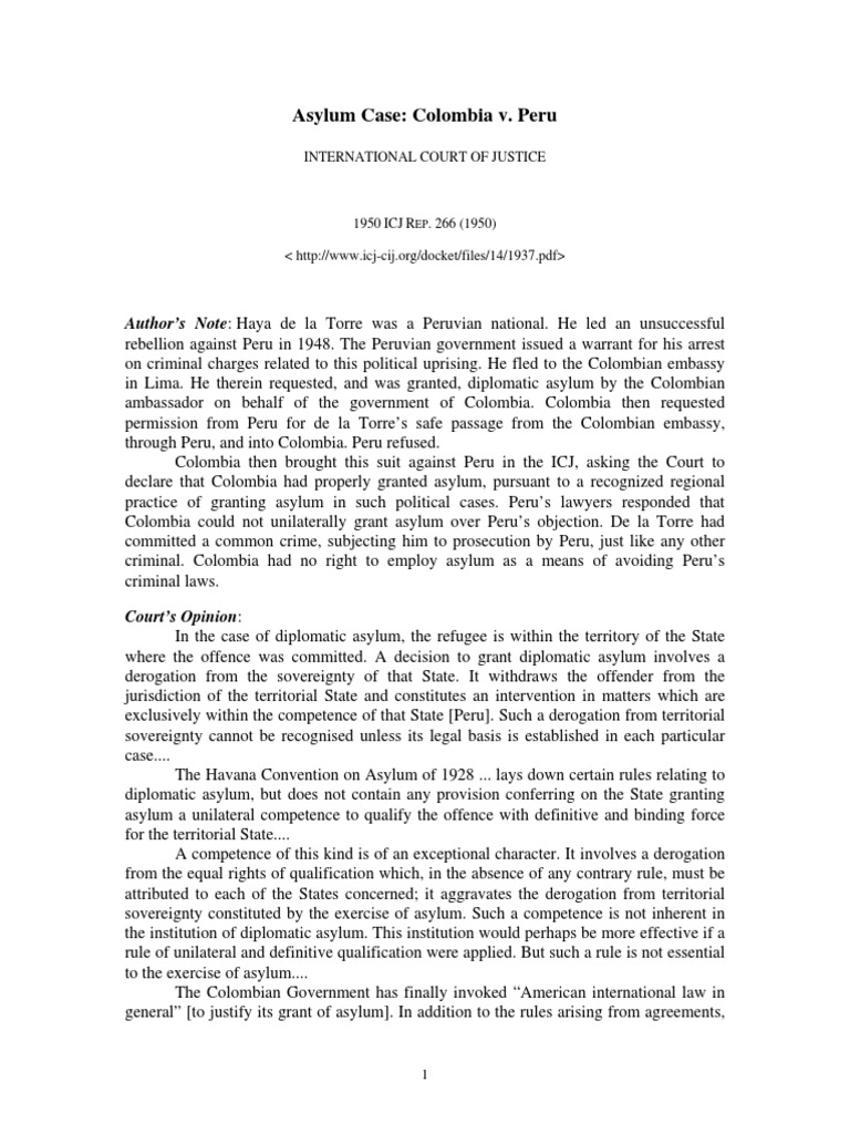 Asylum Case Colombia Vs Peru | PDF