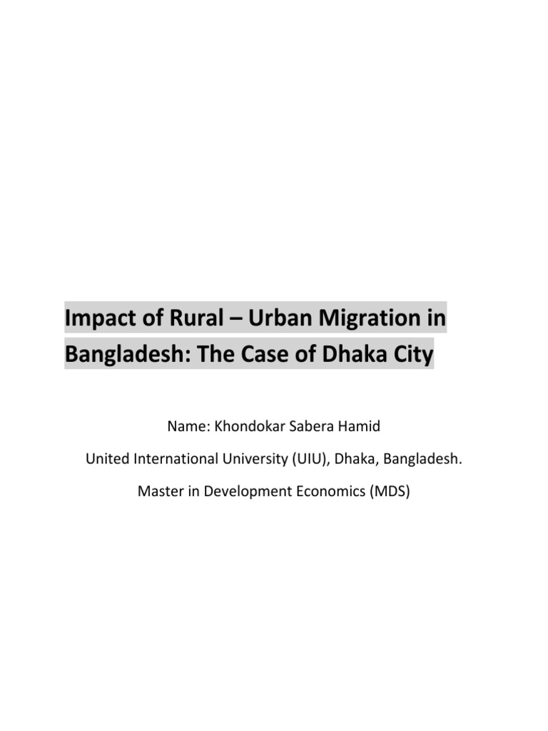 Impact of Rural-Urban Migration in Bangladesh | PDF | Urbanization | Slum
