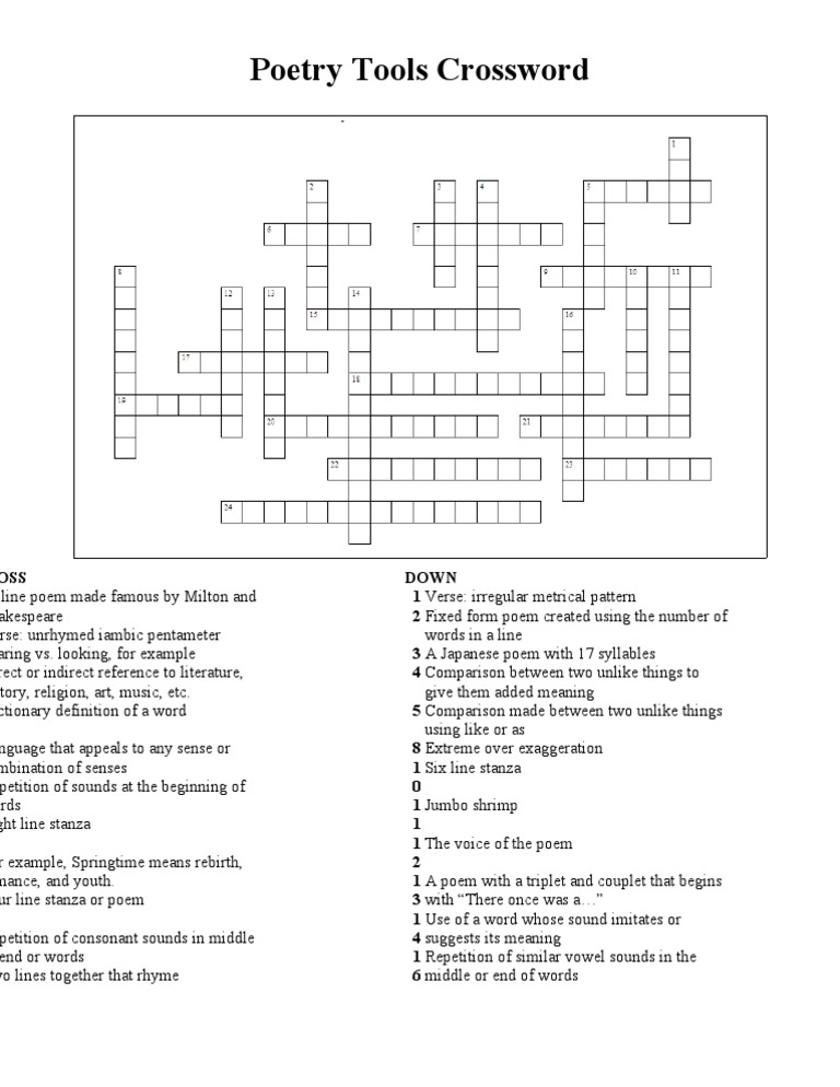 Poetry Terms Crossword Puzzle | PDF | Poetry | General Fiction