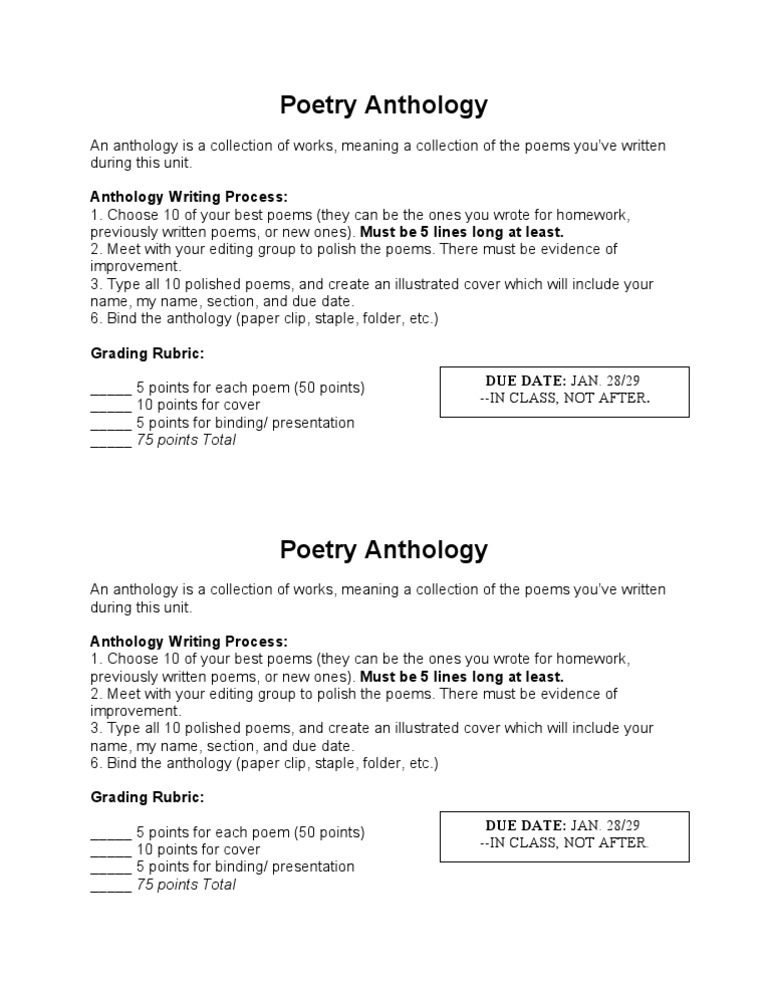 Poetry Anthology Rubric | PDF