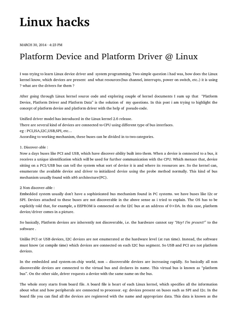 Linux Hacks: Platform Device and Platform Driver at Linux | Download ...