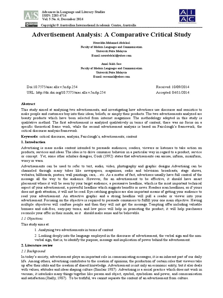 Advertisement Analysis: A Comparative Critical Study | Discourse ...