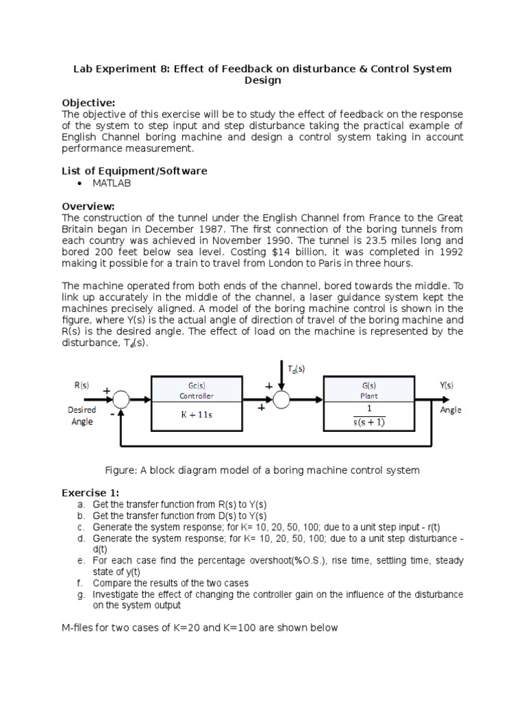 Lab Experiment 8: Effect of Feedback On Disturbance & Control System ...