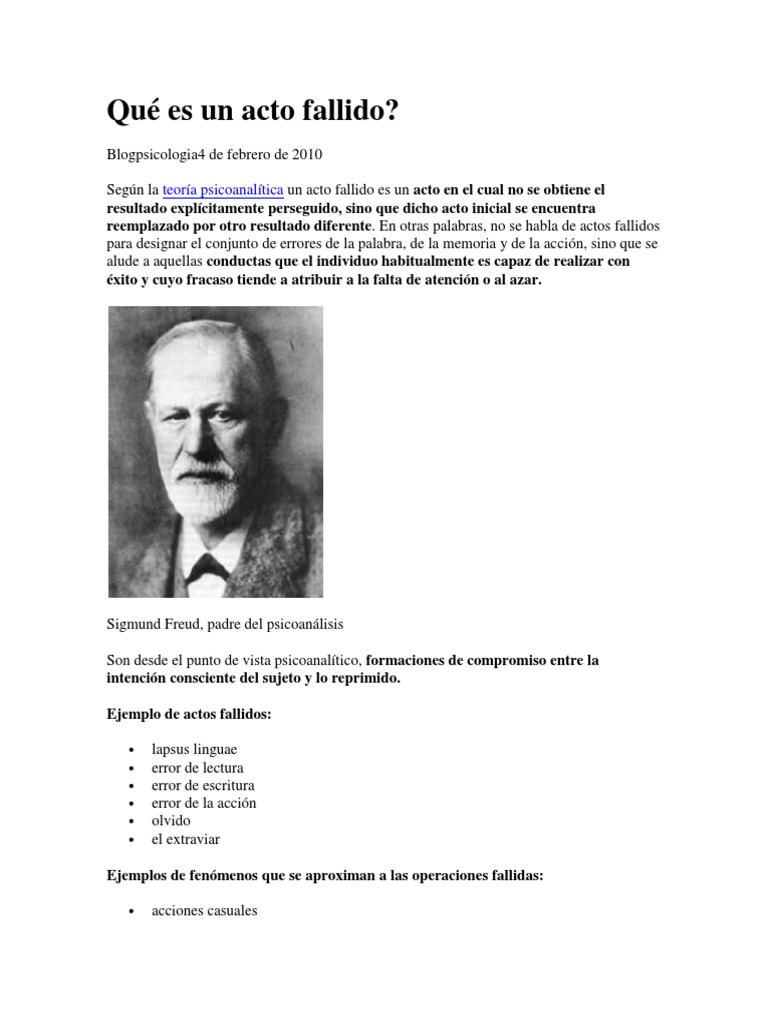 Qué Es Un Acto Fallido | PDF | Psicoanálisis | Mente inconsciente