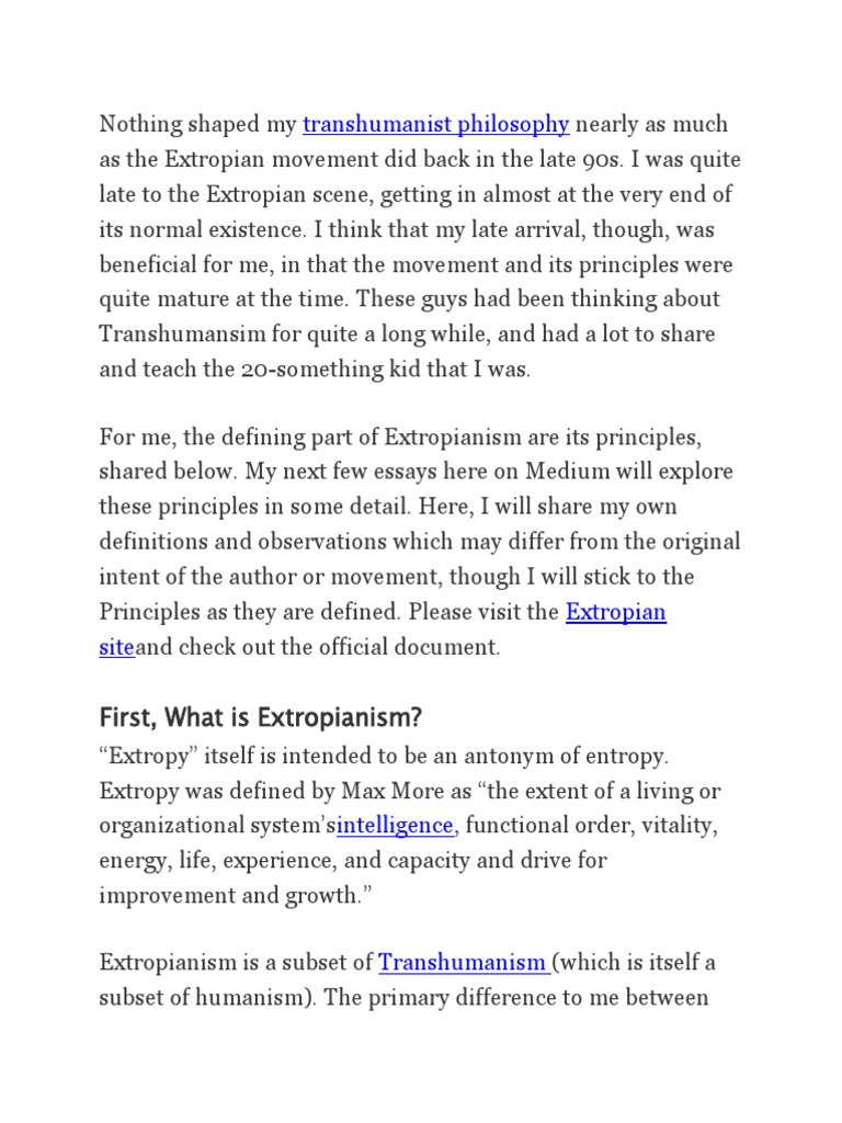 Transhumanist Philosophy: First, What Is Extropianism? | PDF ...