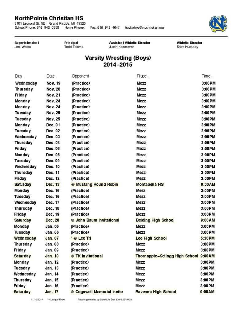 Wrestling Schedule | PDF