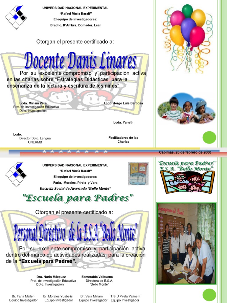 Certificados Escuela para Padres | PDF | Calidad de vida | Compartir