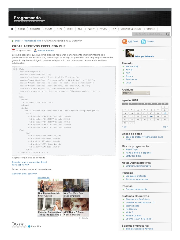 PHP Excel | PDF | Php | Script Java