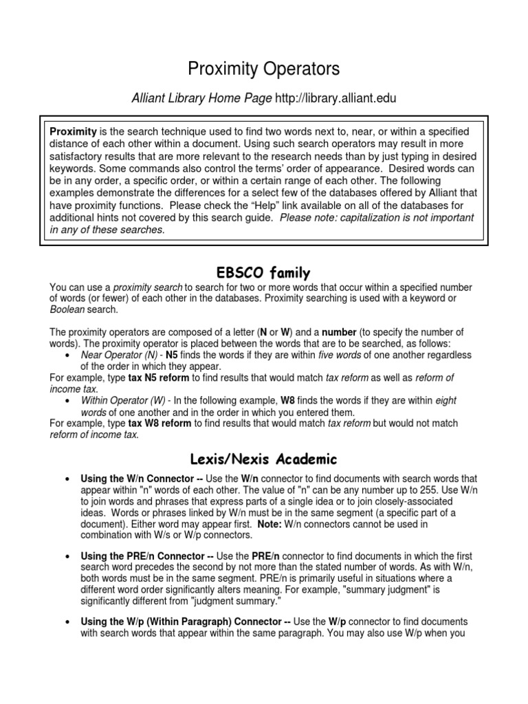 Proximity Search Operators Guidelines | PDF | Index Term | Phrase