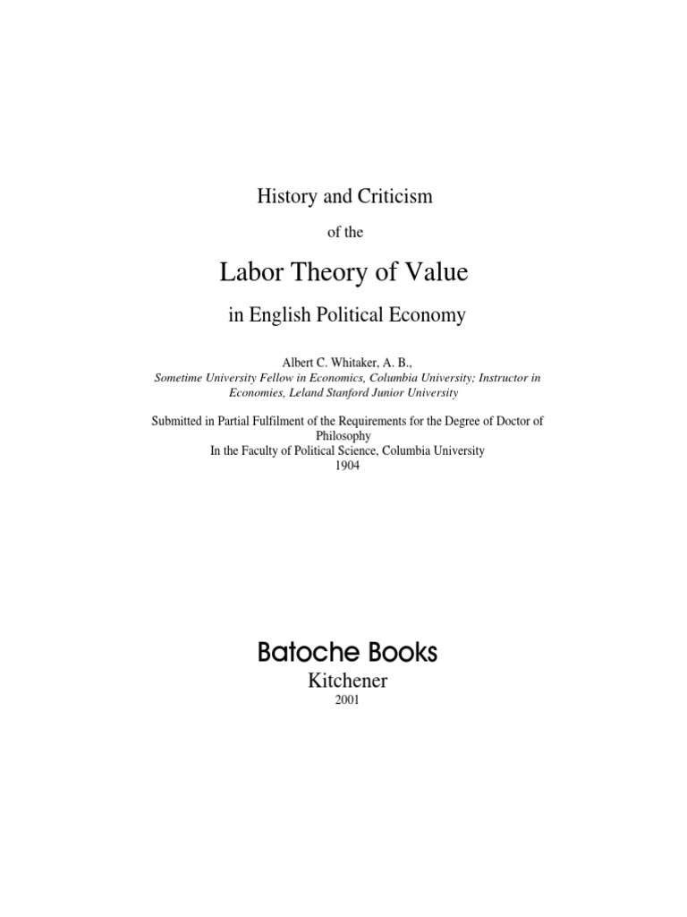 Labor Theory of Value: History and Criticism | PDF | Value (Economics ...