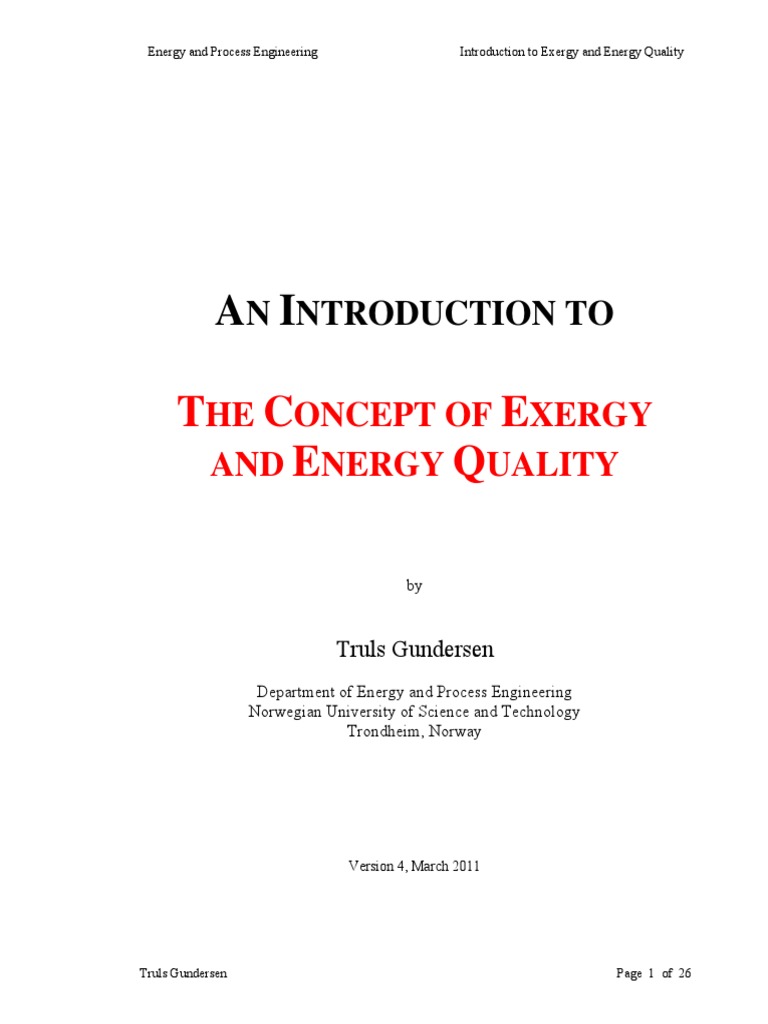 The Concept of Exergy and Energy Quality - Truls Gundersen | PDF ...
