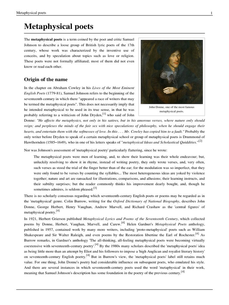 Metaphysical Poets: Origin of The Name | PDF | English Poetry | Poetry