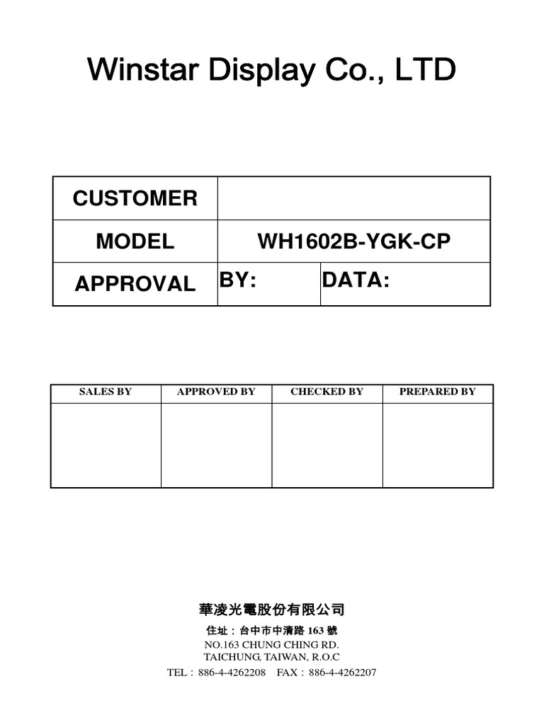 Winstar Display Datasheet | PDF | Backlight | Liquid Crystal Display