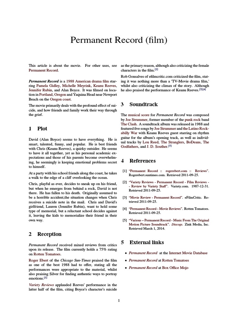 Permanent Record (Film) | PDF | Leisure