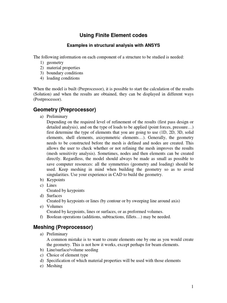 Using Finite Element Codes Examples In Structural Analysis With Ansys Pdf Linear Elasticity