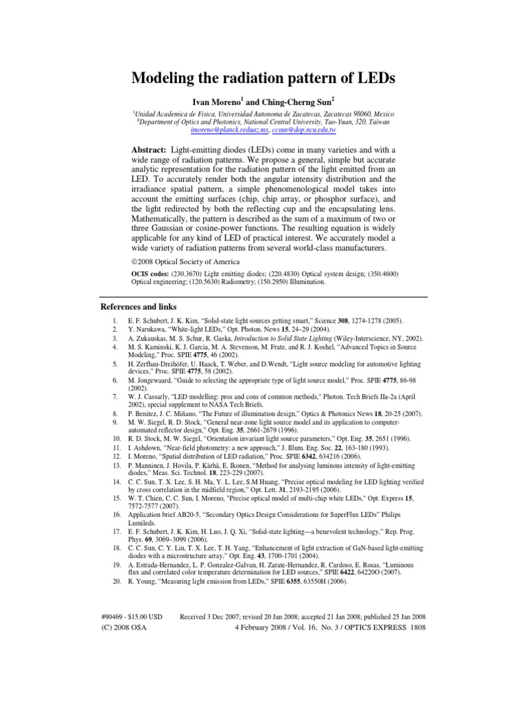 Modeling The Radiation Pattern of LEDs | PDF | Reflection (Physics ...