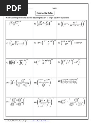 Exponential Rules Worksheet Pdf Math: The Properties Of Exponents