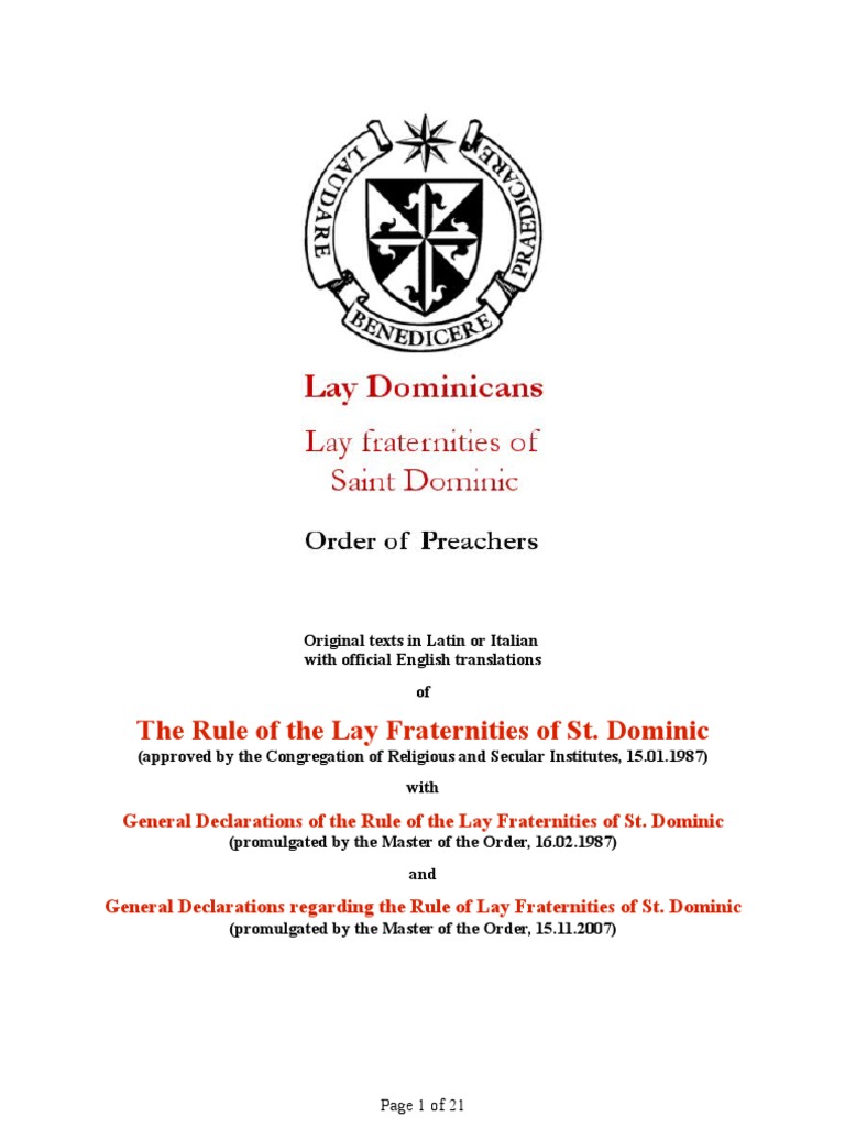 Rule of The Lay Fraternities of ST Dominic | PDF | Dominican Order | Laity