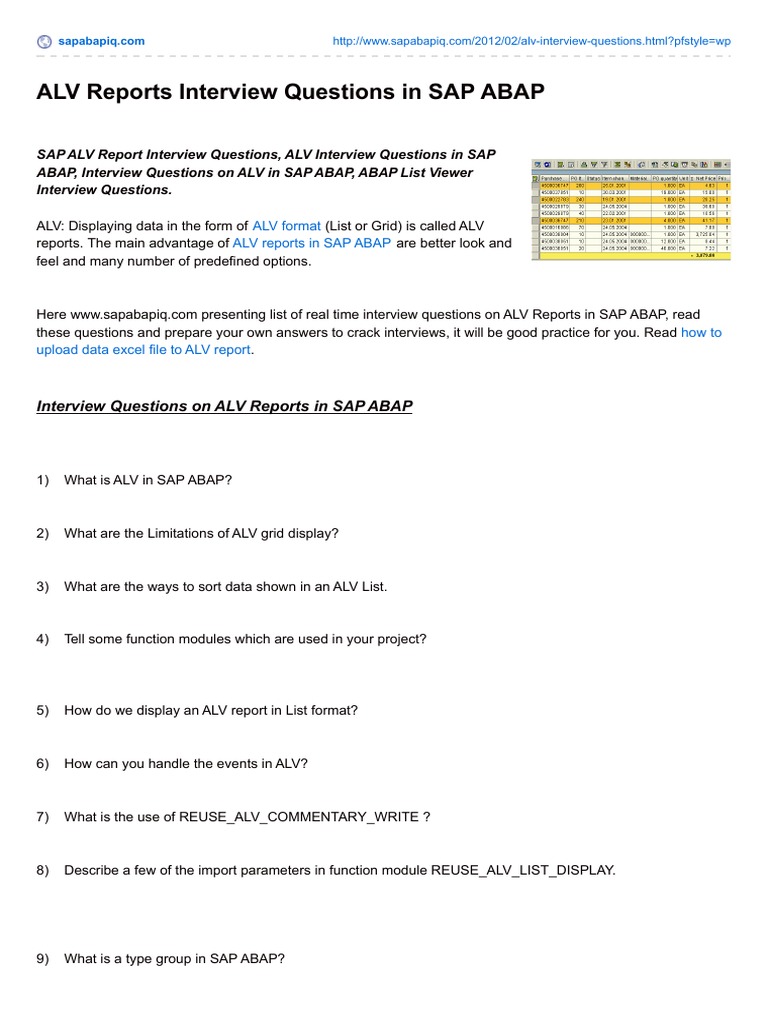 ALV Reports Interview Questions in SAP ABAP | PDF | Software ... ALV Reports Interview Questions in SAP ABAP | PDF | Software ...