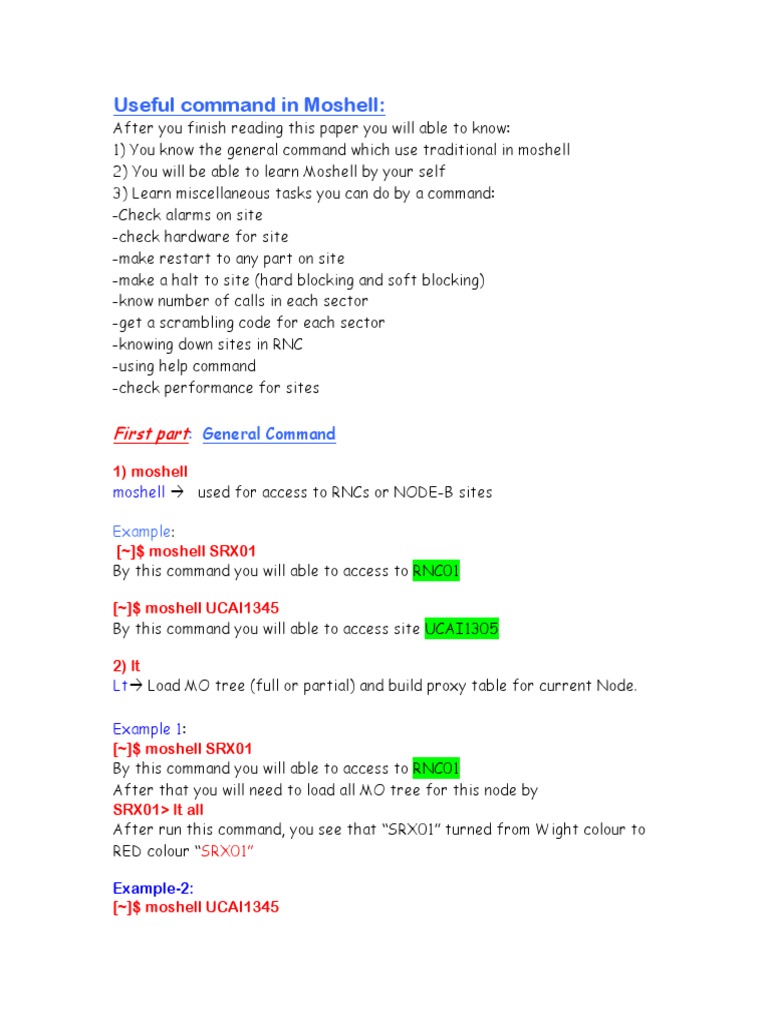Introduction To Moshell Useful Commands and Tasks | PDF | High Speed Packet Access | Physical ...
