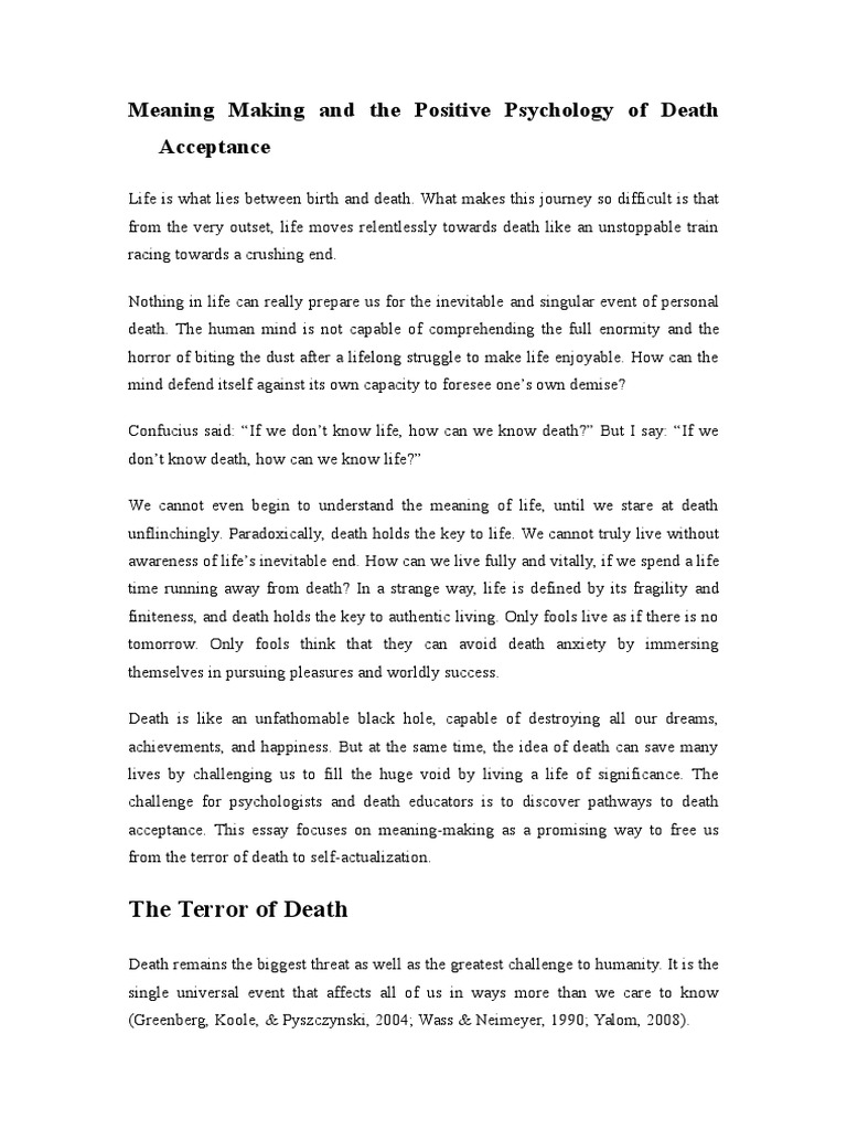 Meaning Making and The Positive Psychology of Death Acceptance | PDF ...