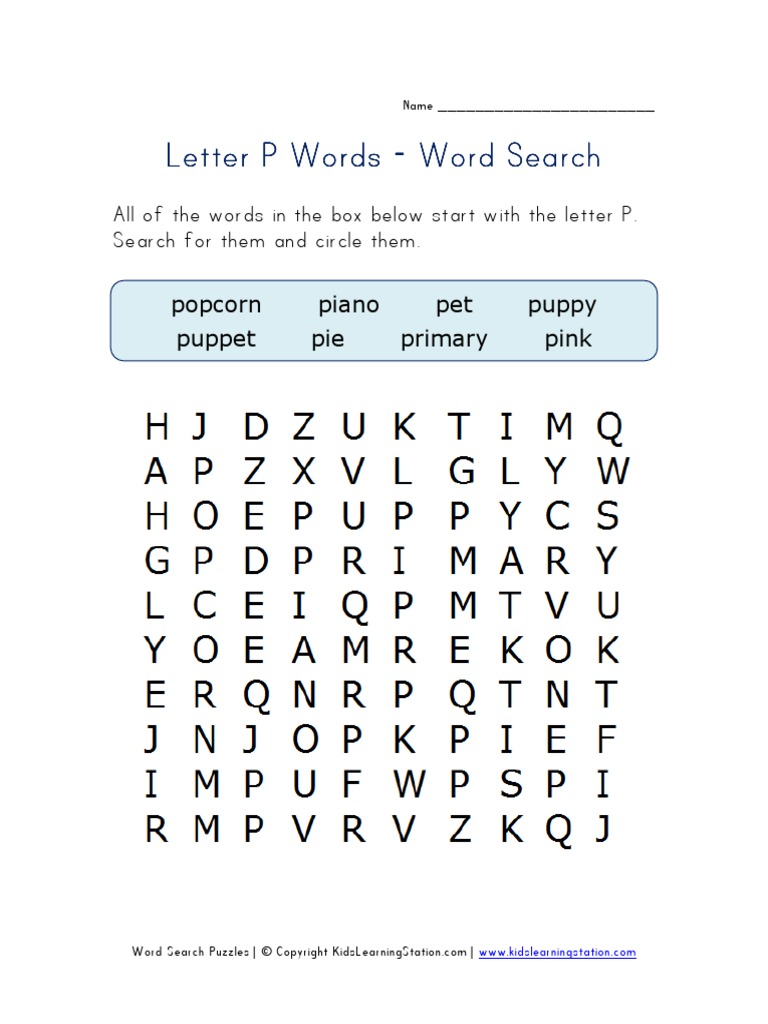 Letter P Word Search | PDF | Language Arts & Discipline