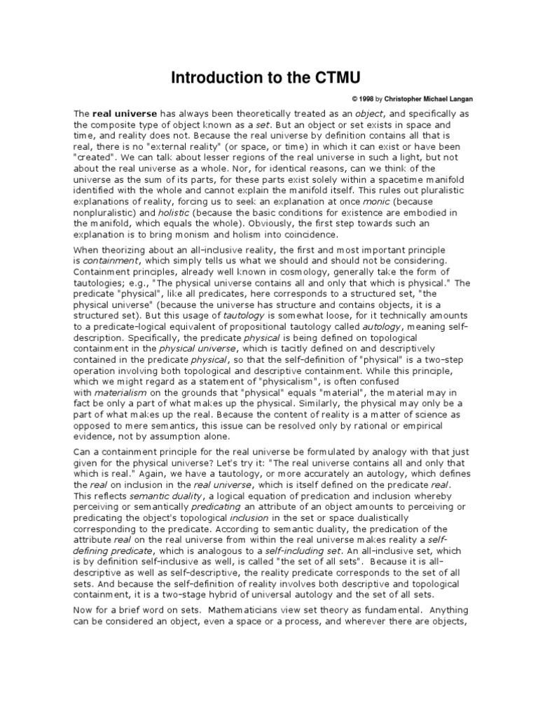 Introduction To The CTMU | PDF | Universe | Reality