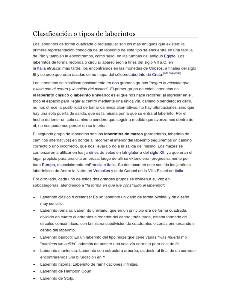 Clasificación o Tipos de Laberintos | PDF | Laberinto