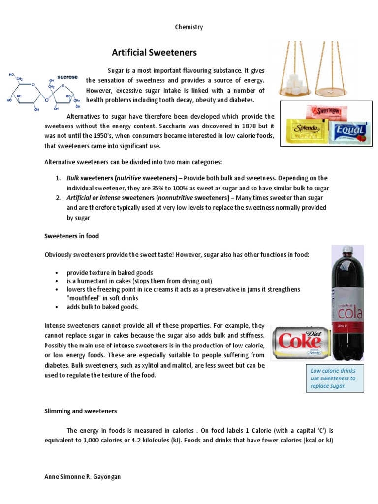Consumer Chemistry - Artificial Sweeteners | PDF | Sugar Substitute ...