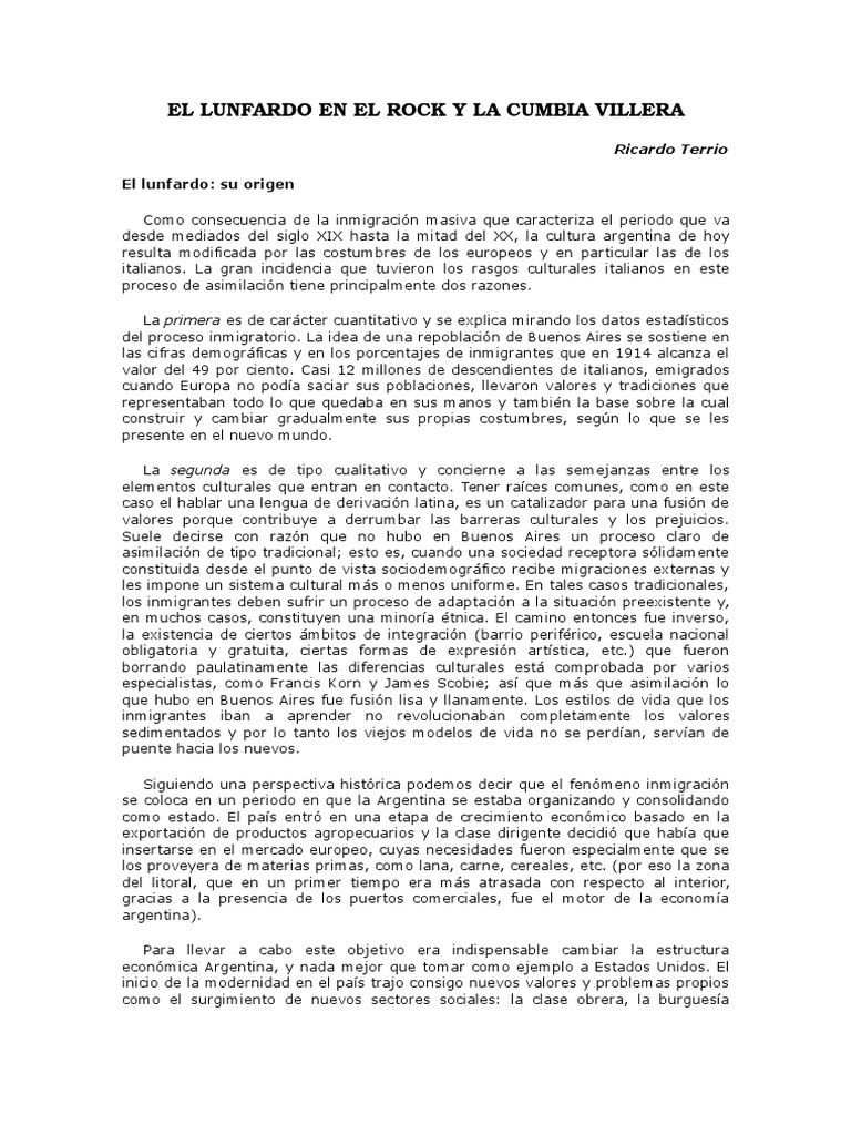 TERRIO - El Lunfardo Del Rock y La Cumbia Villera | PDF | Musica Tango ...
