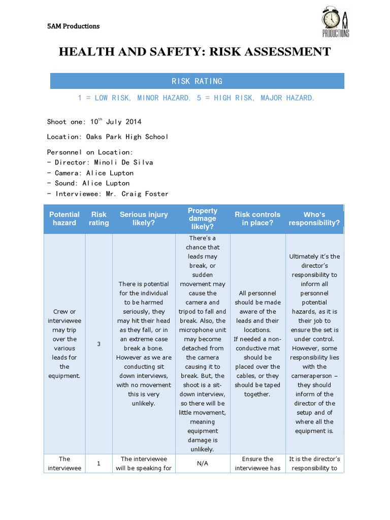 Health and Safety Risk Assessment | PDF | Risk | Occupational Safety ...