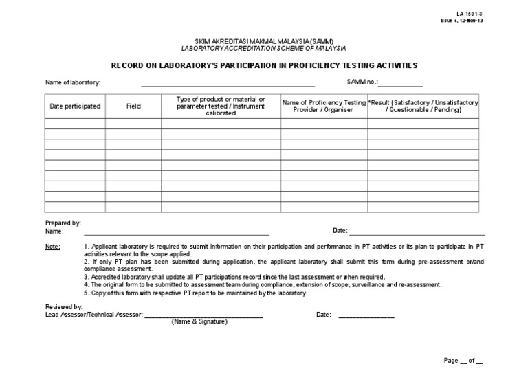 Malaysia Laboratory Proficiency Testing Record | PDF | Career & Growth