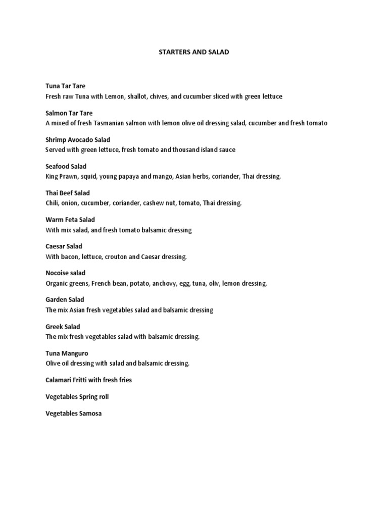 Diverse Menu: Starters to Desserts | PDF