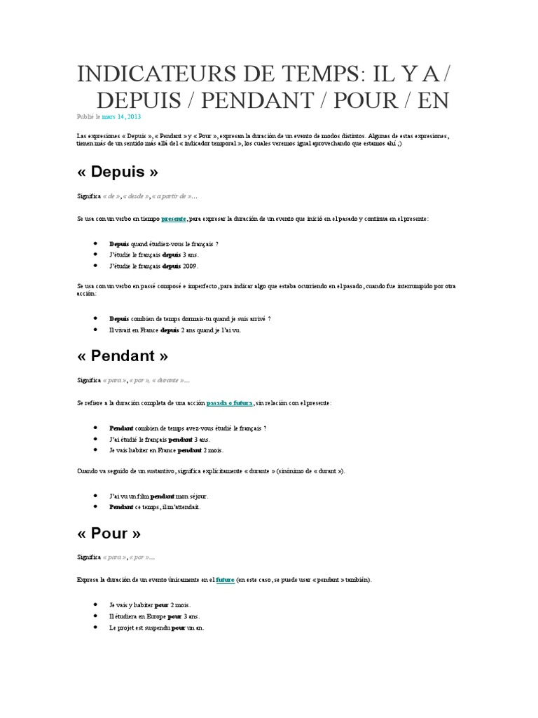 Indicateurs de Temps Il y A Pendant Dans | Descargar gratis PDF ...