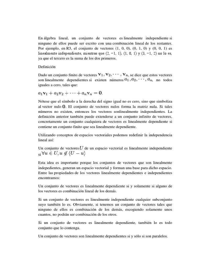 Dependencia e Independencia Lineal | PDF | Espacio vectorial | Base (álgebra lineal)