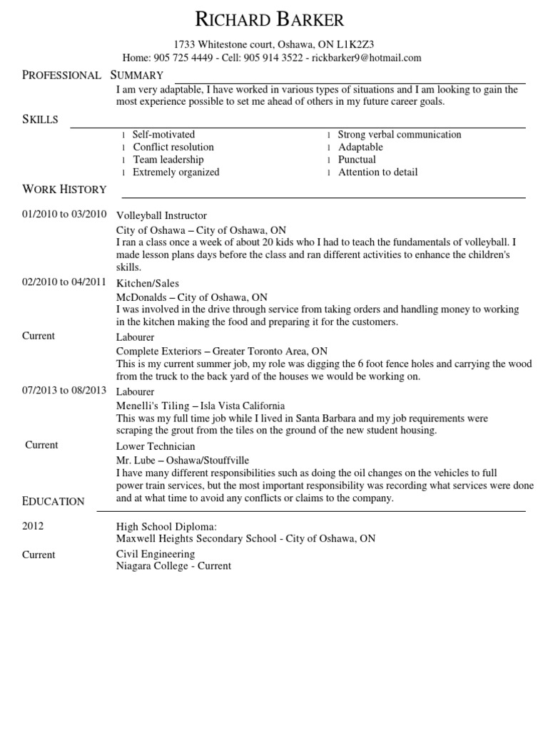 Richard Barker Resume 1 Word | PDF