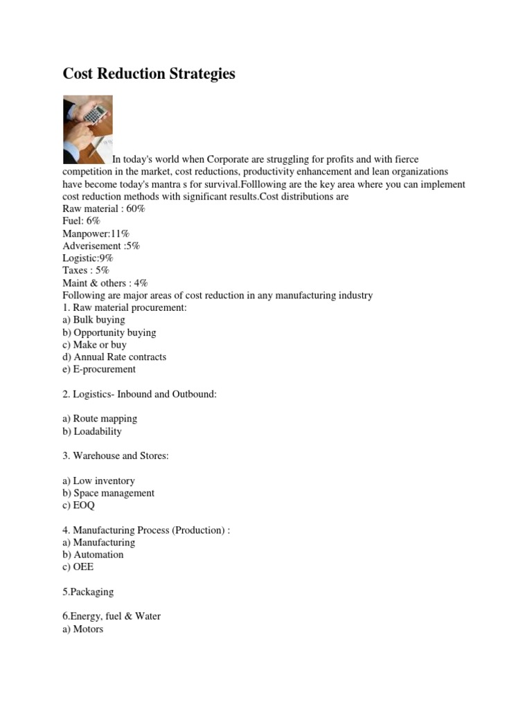 Cost Reduction Strategies | PDF | Inventory | Automation