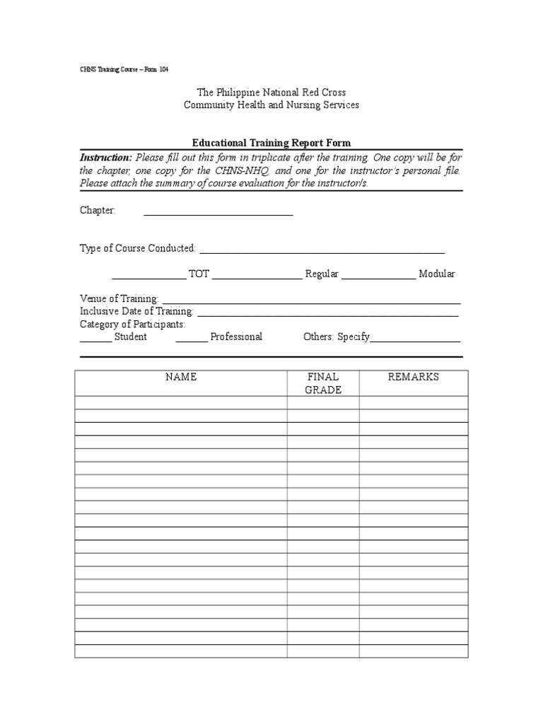 Instruction: Please Fill Out This Form in Triplicate After The Training ...