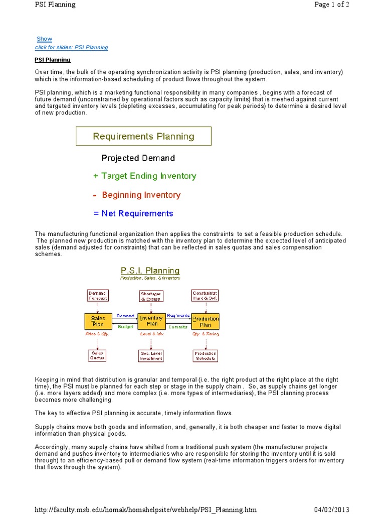 PSI Planning | Inventory | Supply Chain