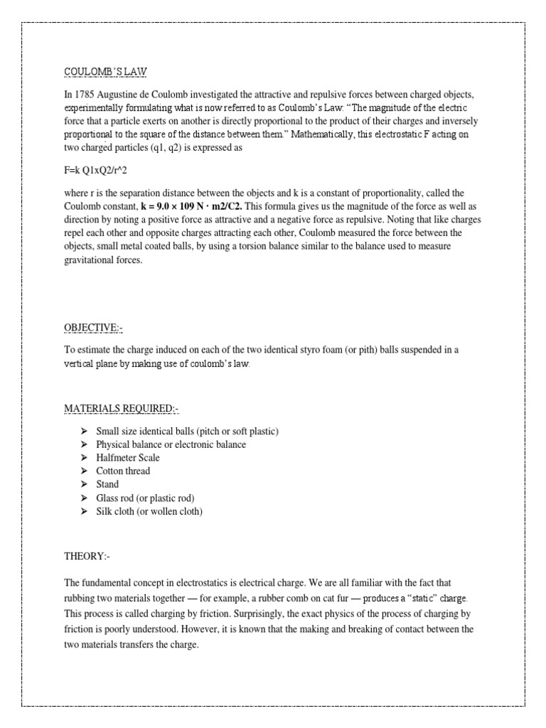 Physics Project On Pith Balls | PDF | Electric Charge | Electrostatics