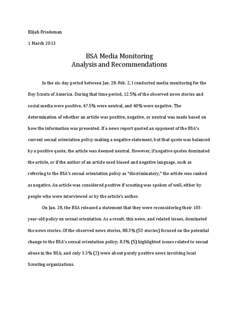 BSA Media Monitoring Analysis | PDF | Boy Scouts Of America