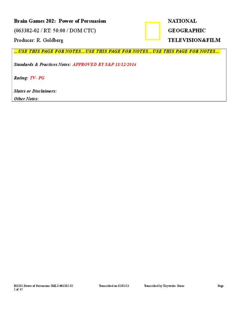 Brain Games 2 Power of Persuasion Script | PDF | Persuasion | Cognition
